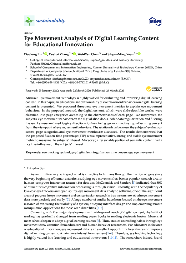 (PDF) Eye Movement Analysis of Digital Learning Content for Educational Innovation