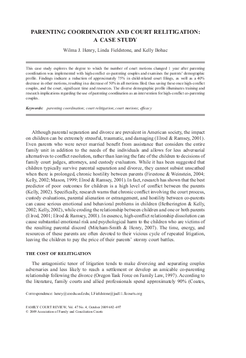(PDF) Parenting Coordination and Court Relitigation: A Case Study