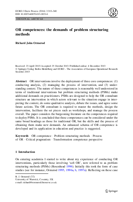 (PDF) OR competences: the demands of problem structuring methods