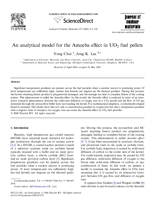 (PDF) An analytical model for the Amoeba effect in UO2 fuel pellets