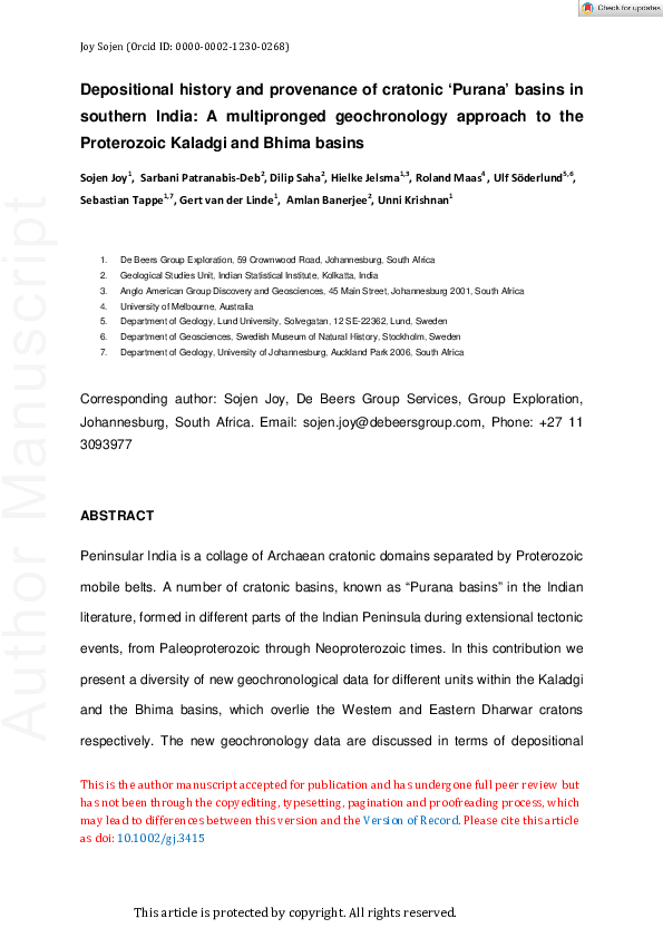 (PDF) Geochronology of Purana Basins in Southern India