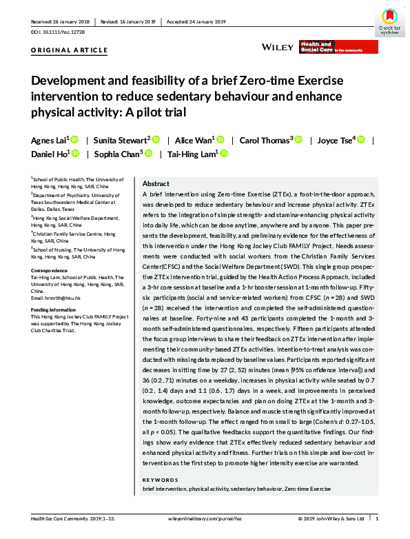 (PDF) Development and feasibility of a brief Zero-time Exercise ...