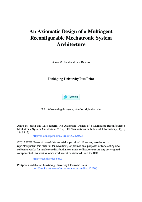 (PDF) An Axiomatic Design of a Multiagent Reconfigurable Mechatronic System Architecture