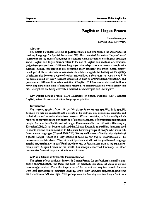(PDF) English as Lingua Franca