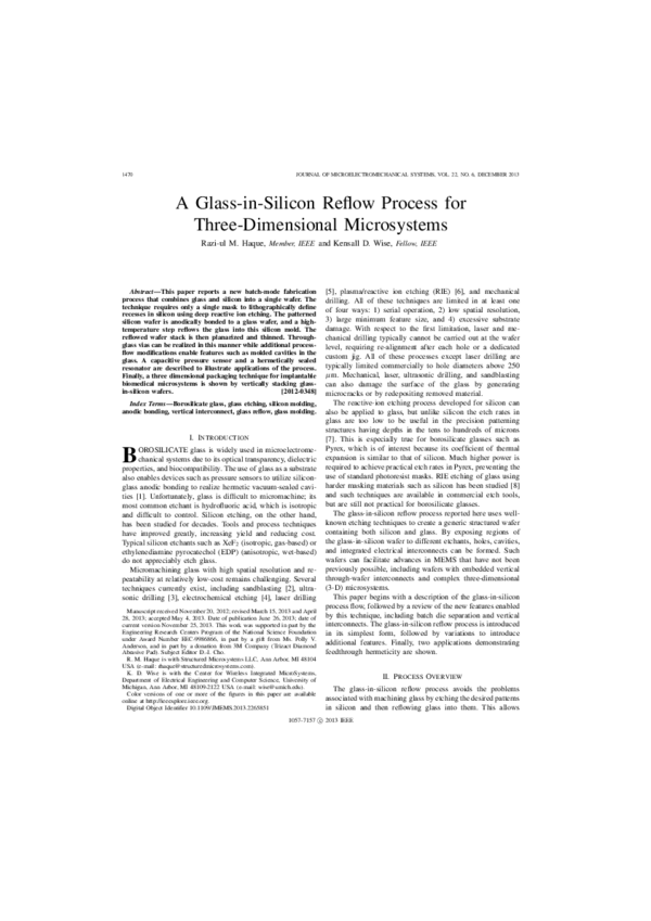 (PDF) A Glass-in-Silicon Reflow Process for Three-Dimensional Microsystems