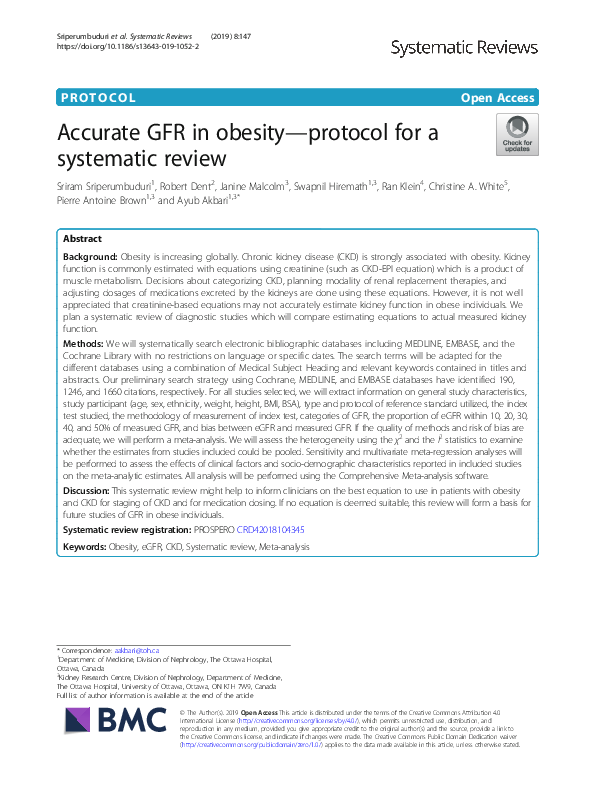 (PDF) Accurate GFR in obesity—protocol for a systematic review