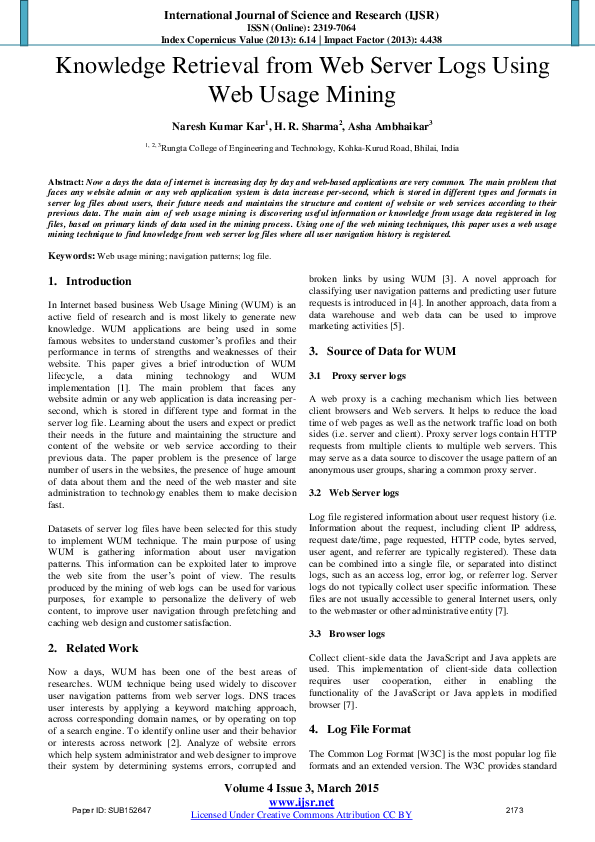 Pdf Knowledge Retrieval From Web Server Logs Using Web Usage Mining Asha Abhaikar
