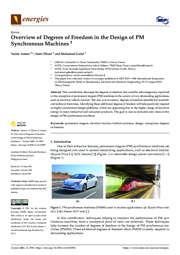 (PDF) Overview of Degrees of Freedom in the Design of PM Synchronous Machines