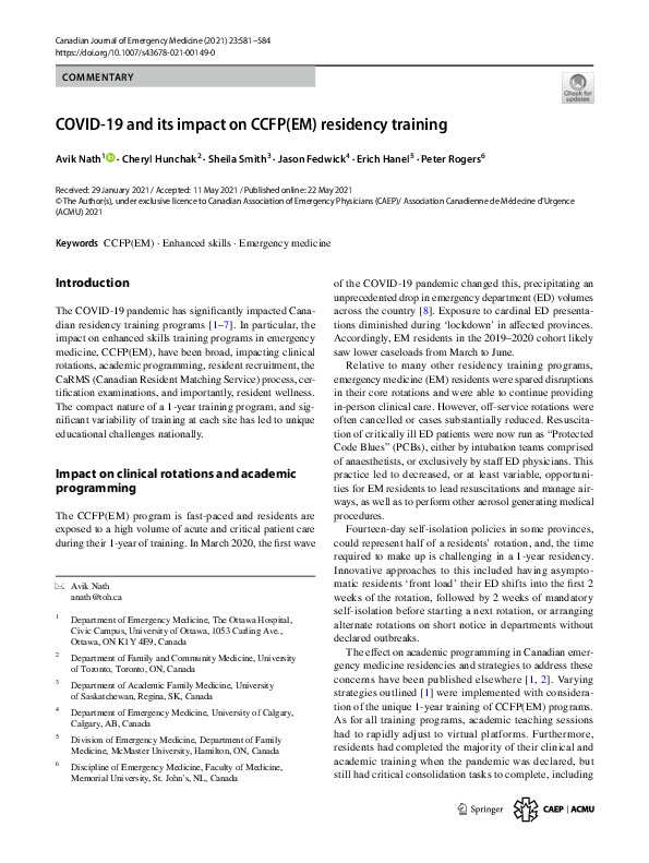 (PDF) COVID-19 and its impact on CCFP(EM) residency training