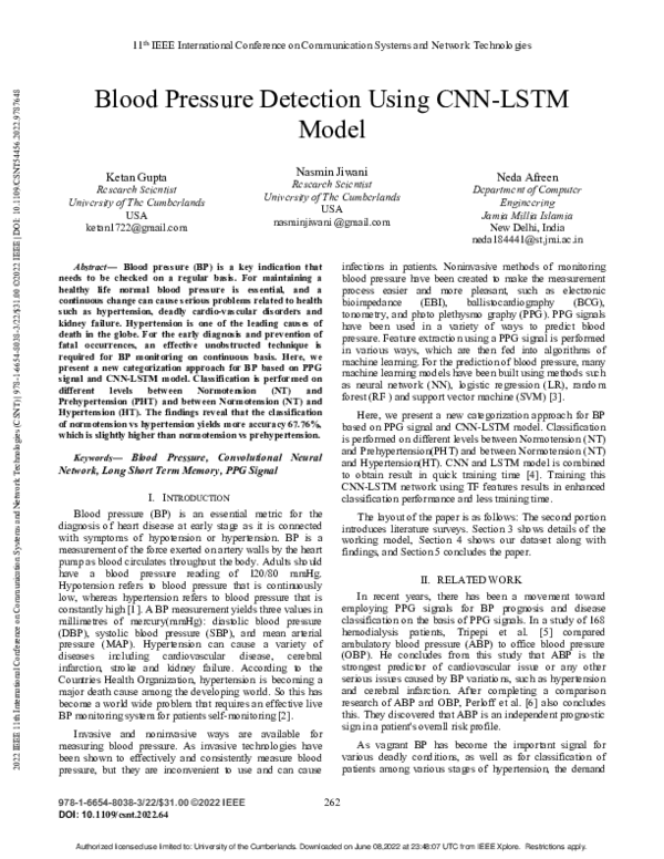 (PDF) Blood Pressure Detection Using CNN-LSTM Model