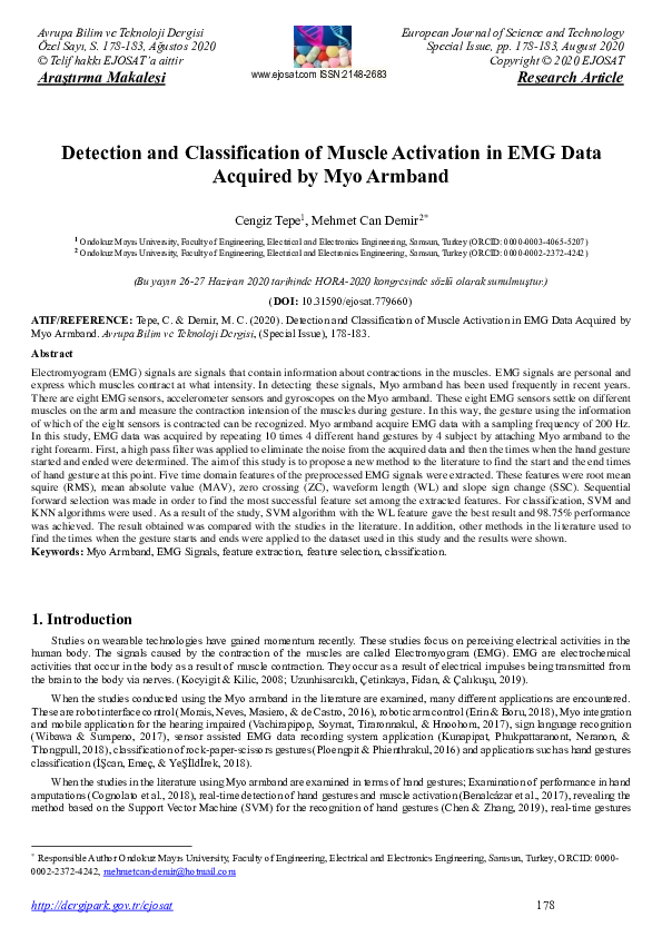 (PDF) Detection and Classification of Muscle Activation in EMG Data Acquired by Myo Armband