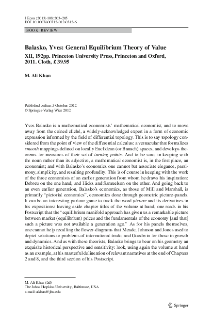 (PDF) Balasko, Yves: General Equilibrium Theory of Value