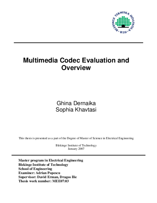 Multimedia Codec Evaluation and Overview