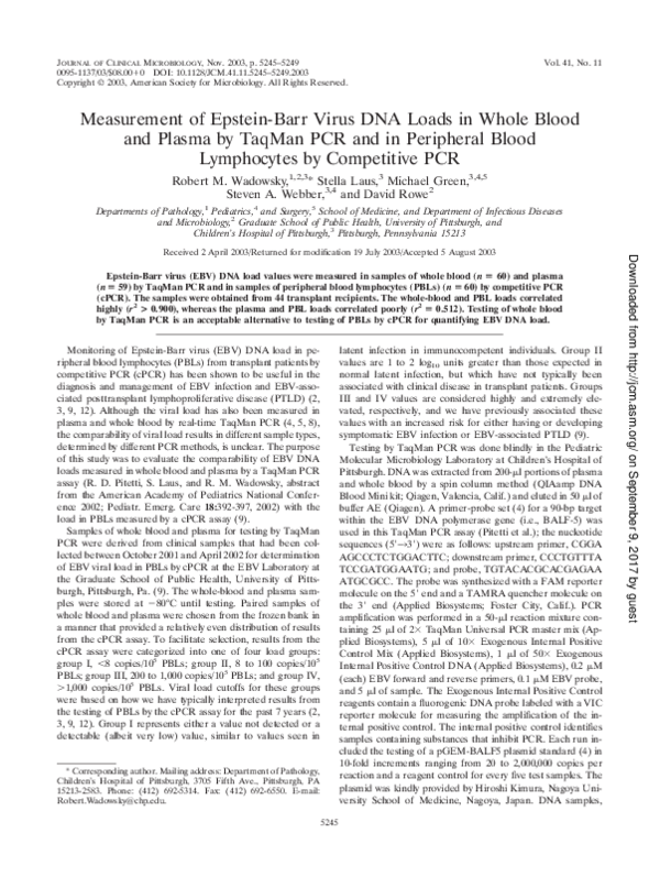 (PDF) Measurement of Epstein-Barr Virus DNA Loads in Whole Blood and ...