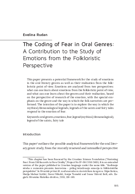 The Coding of Fear in Oral Genres: A Contribution to the Study of ...
