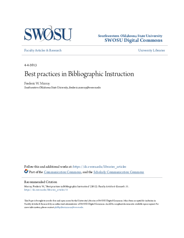 (PDF) Best practices in Bibliographic Instruction
