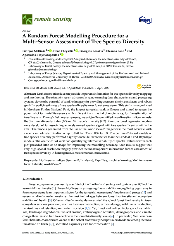 Pdf A Random Forest Modelling Procedure For A Multi Sensor Assessment
