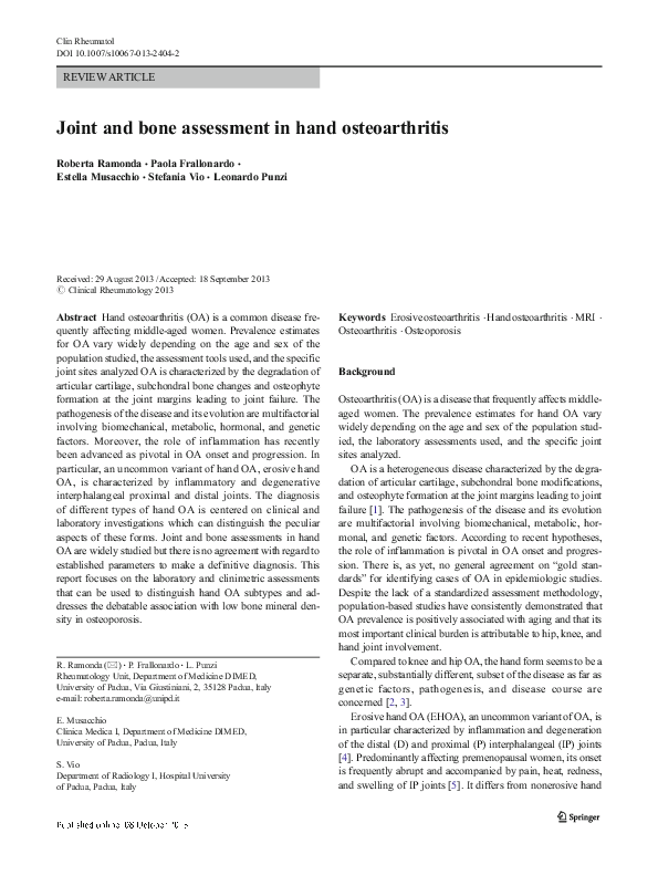 (PDF) Joint and bone assessment in hand osteoarthritis