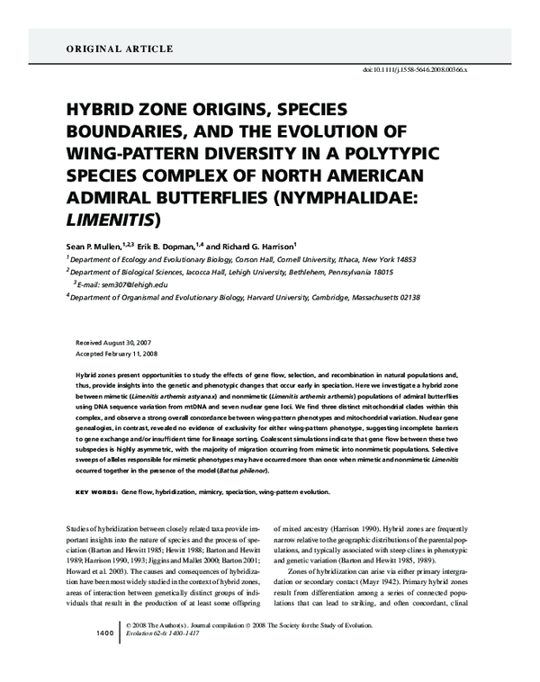 (PDF) Hybrid Zone Origins, Species Boundaries, and the Evolution of ...