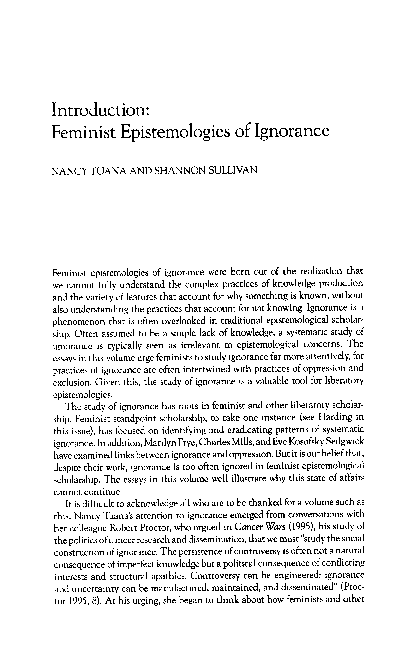 (PDF) Introduction: Feminist Epistemologies of Ignorance | Nancy Tuana ...