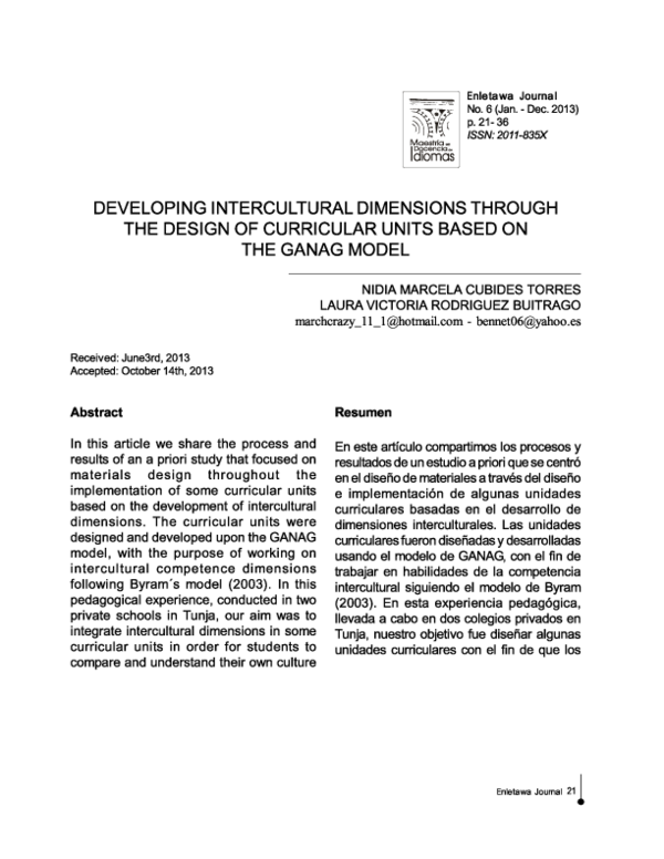 (PDF) Developing Intercultural Dimensions through the Design of ...