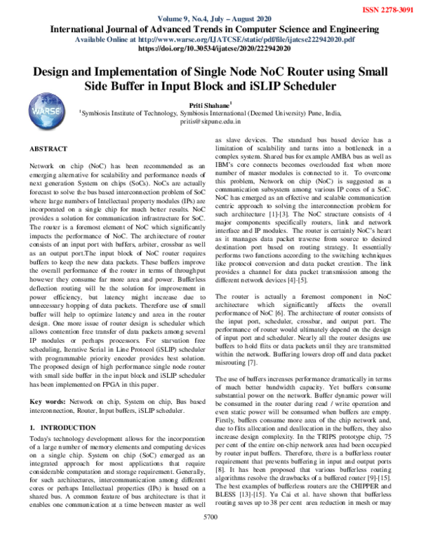 Pdf Design And Implementation Of Single Node Noc Router Using Small