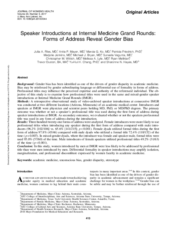 (PDF) Speaker Introductions at Internal Medicine Grand Rounds: Forms of ...