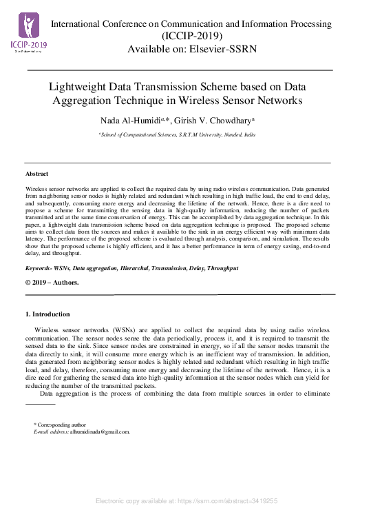 (PDF) Lightweight Data Transmission Scheme Based on Data Aggregation Technique in Wireless ...