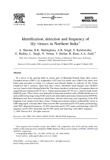 (PDF) Identification, detection and frequency of lily viruses in ...