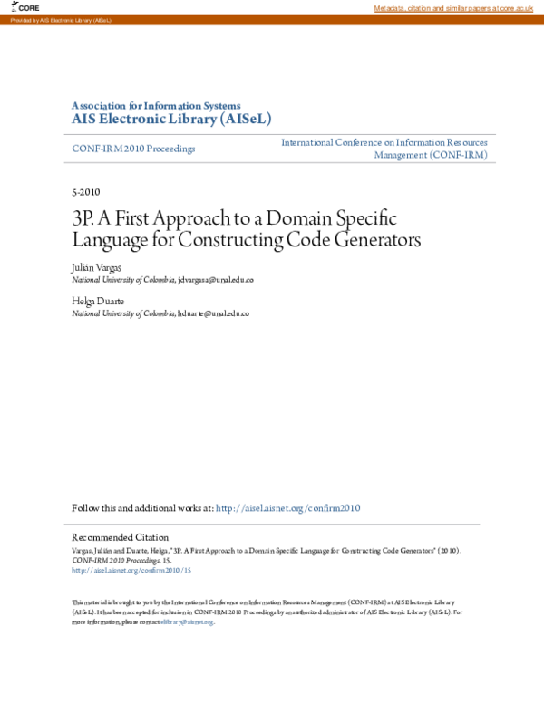 (PDF) 3P. A First Approach to a Domain Specific Language for Constructing Code Generators