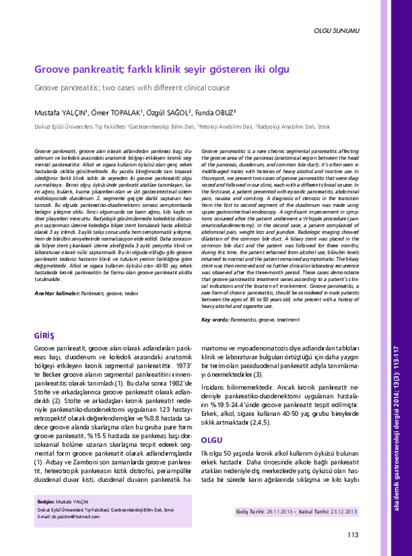 (PDF) Groove pankreatit; farklı klinik seyir gösteren iki olgu