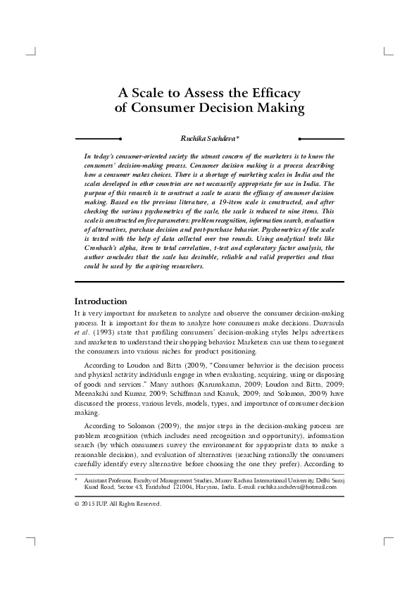 (PDF) A Scale to Assess the Efficacy of Consumer Decision Making
