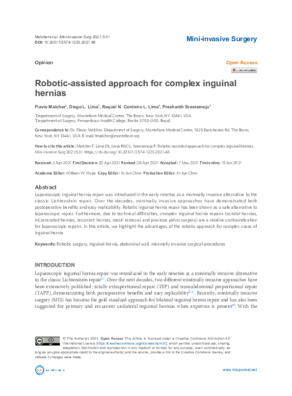 (PDF) Robotic-assisted approach for complex inguinal hernias