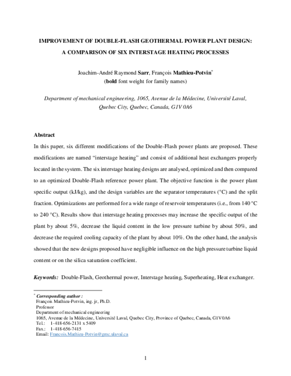 (PDF) Improvement of Double-Flash geothermal power plant design: A ...