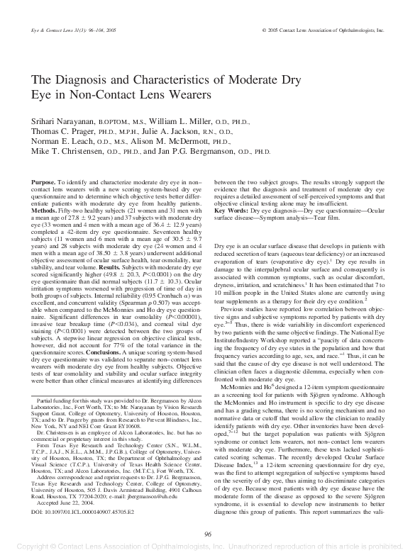(PDF) The Diagnosis and Characteristics of Moderate Dry Eye in Non ...