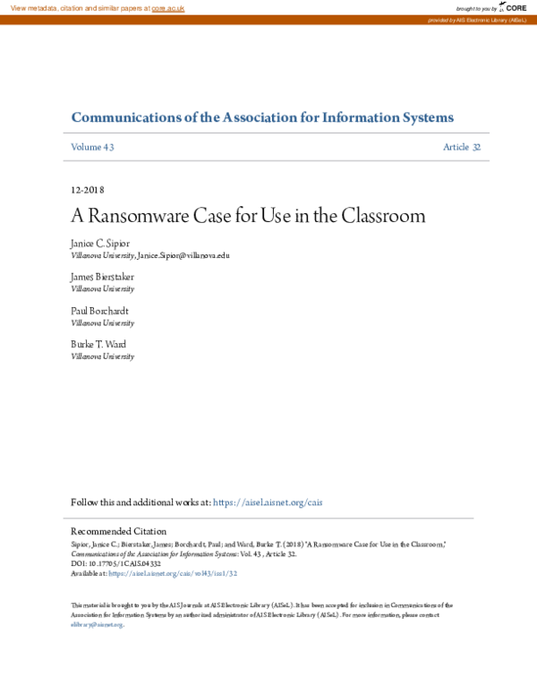 (PDF) A Ransomware Case for Use in the Classroom