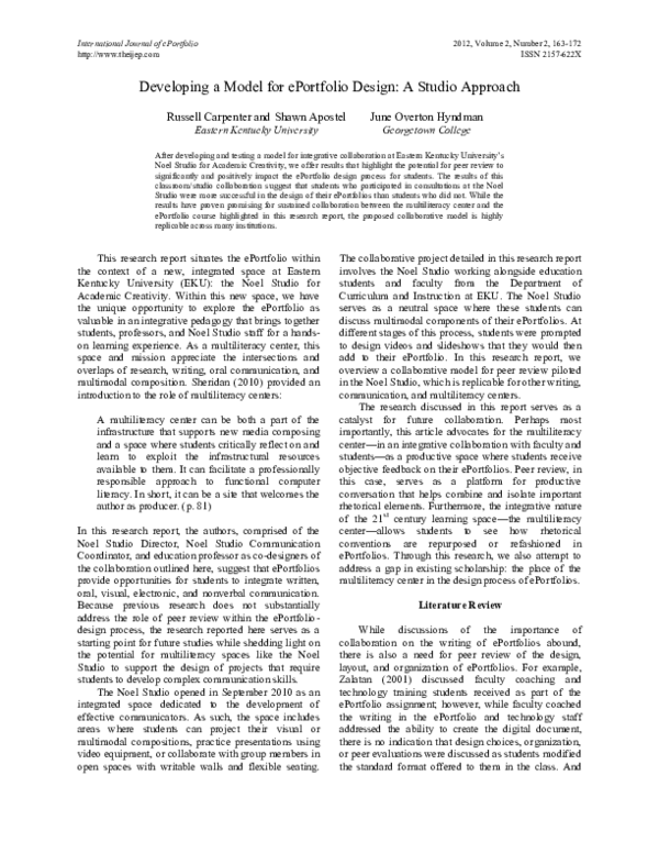 (PDF) Developing a Model for ePortfolio Design: A Studio Approach
