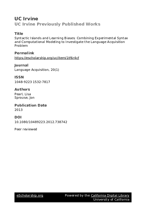 Pdf Syntactic Islands And Learning Biases Combining Experimental Syntax And Computational