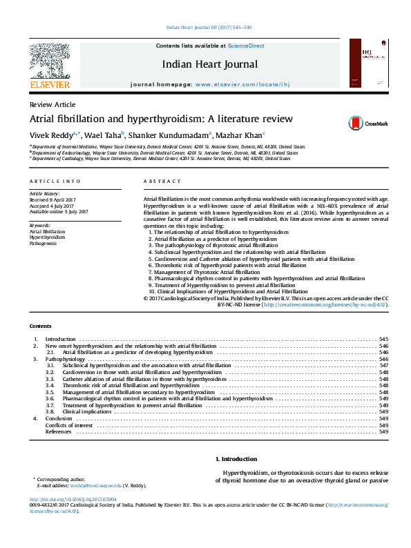 (PDF) Atrial fibrillation and hyperthyroidism: A literature review
