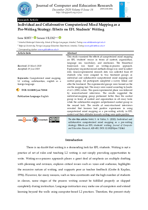(PDF) Individual and Collaborative Computerized Mind Mapping as a Pre ...
