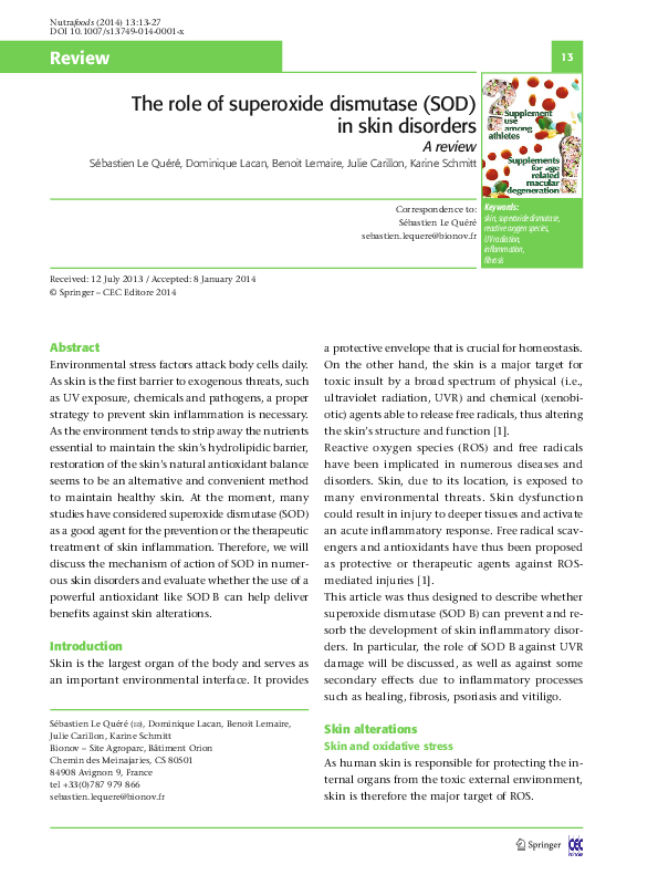 (PDF) The role of superoxide dismutase (SOD) in skin disorders
