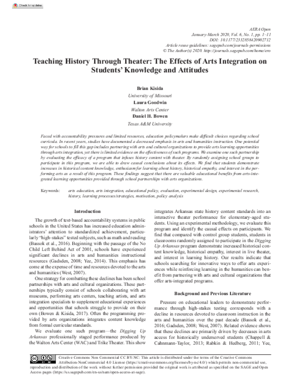 (PDF) Teaching History Through Theater: The Effects of Arts Integration ...