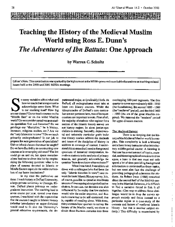 (PDF) Teaching the History of the Medieval Muslim World Using Ross E ...