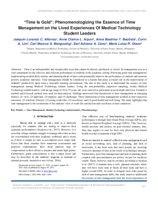 (PDF) Time is Gold Phenomenologizing the Essence of Time Management on ...