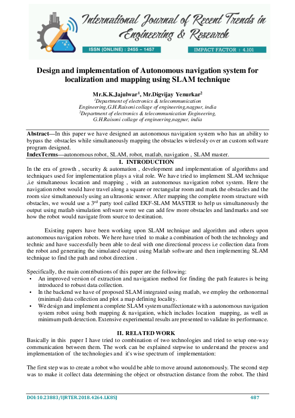 (PDF) Design and implementation of Autonomous navigation system for localization and mapping ...