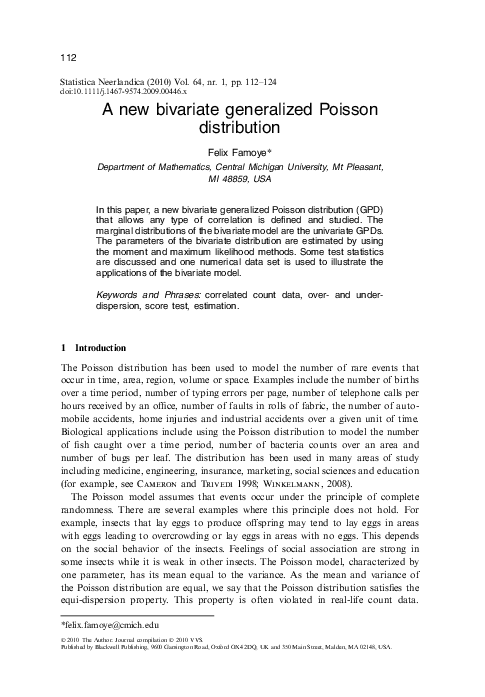 Pdf A New Bivariate Generalized Poisson Distribution
