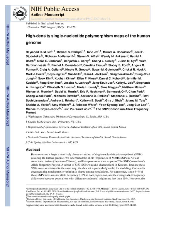 (PDF) High-density single-nucleotide polymorphism maps of the human genome