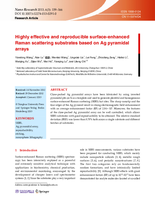 (PDF) Highly effective and reproducible surface-enhanced Raman ...