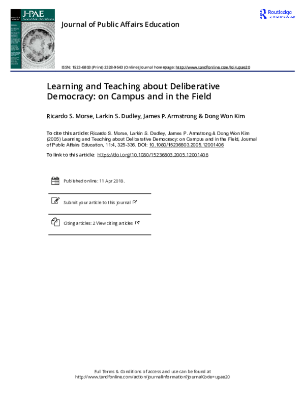 (PDF) Learning and Teaching about Deliberative Democracy: on Campus and ...