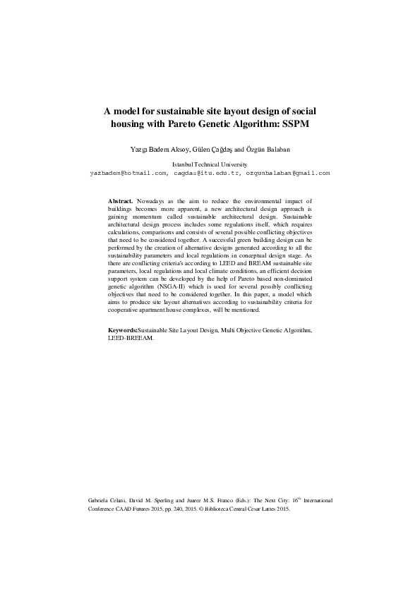 (PDF) A Model for Sustainable Site Layout Design of Social Housing with Pareto Genetic Algorithm ...